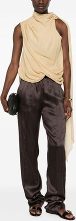 Tom Ford Womens Silk Straight-Leg Trousers Brown