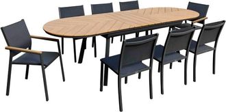 Oviala Ensemble table extensible 180/220 cm et 8 chaises de jardin effet bois