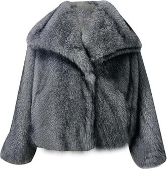 ZhuiKun Manteau en Fausse Fourrure pour Femme Veste à Manches Longues Col à revers Cardigan Manteau dhiver Court et Chaud - Gris Blanc, XL