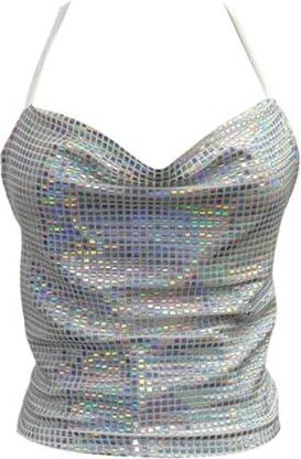 Generic D&eacute;bardeur court &eacute;l&eacute;gant &agrave; paillettes m&eacute;talliques avec col oscillant, blanc, Taille unique