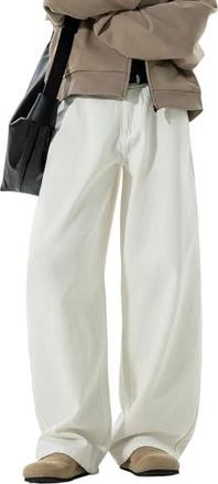 Generic Pantalon en Jean pour Homme, Jambes Larges, Coupe Ample, Style Streetwear d&eacute;contract&eacute;, Pantalon Long, Style Hip hop, Blanc, Taille 3XL