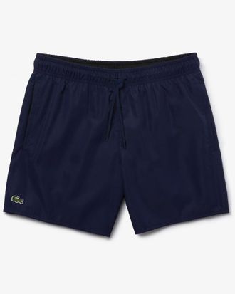 Lacoste Unifarbene Badeshorts mit Krokodil-Aufn&auml;her in