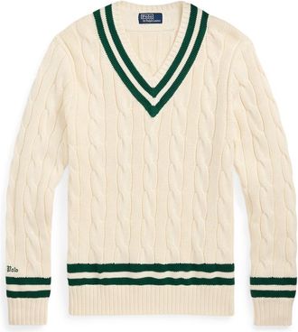 Ralph Lauren Pullover mit Zopfstrick-Muster und V-Ausschnitt in