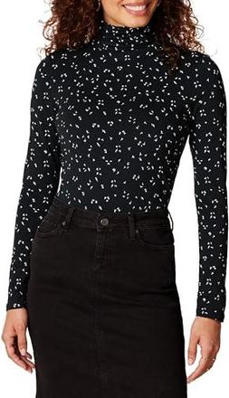 Amazon Essentials Col roulé à Manches Longues (Grandes Tailles Disponibles) Femme, Noir Blanc Fouillis de Feuille, XXL