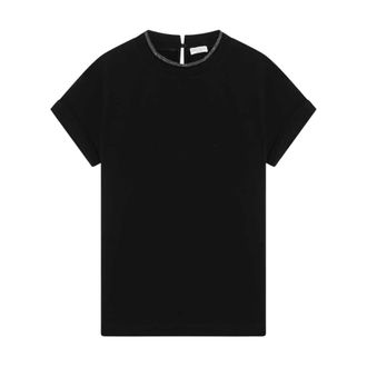 Brunello Cucinelli Schwarze T-Shirts und Polos Girocollo Kurzarm - - Tops - Damen - Schwarzk - L