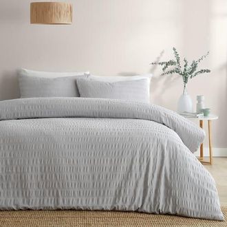 Serene Honley Seersucker - strukturiertes Bettbezug-Set - Doppelbettgröße in Silber