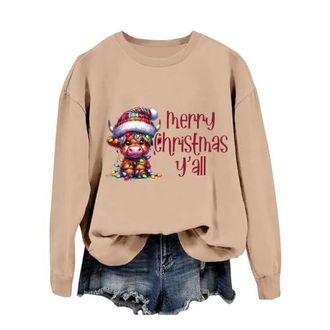 Generic Sweat Noel Femme Grande Taille Sweat-Shirt FéMinin sans Capuche Motif Western De NoëL pour Un Style De Vacances Tendance Et Confortable