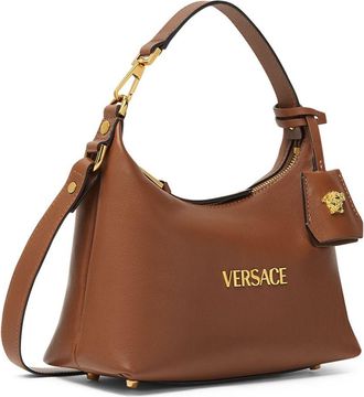 Versace Lambskin Logo Hobo Bag - Brown