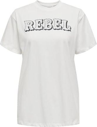 Only Onldolla Life S/S Studs Top Box JRS T-Shirt, Cloud Dancer-Imprimé : Rebel, L Femme