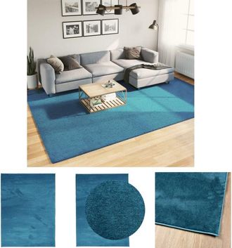vidaXL The Living Store - Teppich oviedo Kurzflor T&uuml;rkis 240x340 cm - Teppiche - Blau