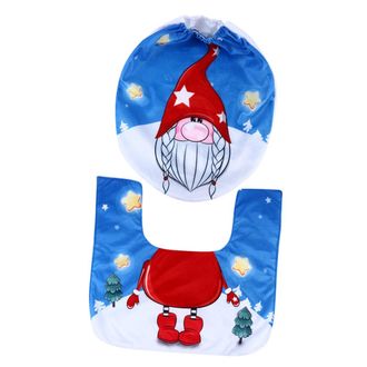 Artibetter Weihnachtliches Toilettensitzbezug Satz Vliesstoff mit Teppich Blau Bad und Hotel Deko Toilettenabdeckung und Matte