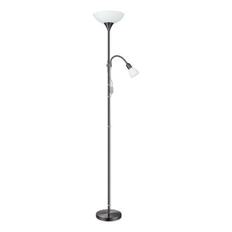Eglo Stehlampe Up 2, 2 flammige Stehleuchte, Standleuchte aus Metall, Glas und Kunststoff, Wohnzimmerlampe in Nickel-Nero, Wei&szlig;, Lampe mit Schalter, Decken
