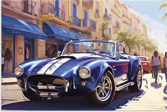 Artland ARTland Wanddeko Wandbild Alu Verbundplatte f&uuml;r Innen & Outdoor Bild 90x60 cm Auto Sportwagen Cabrio Shelby AC Cobra Blau Frankreich U5CU