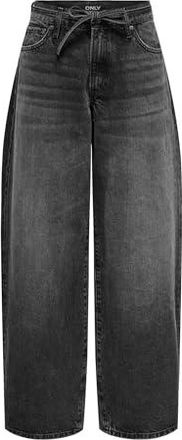 Only Jeans ONLGIANNA pour Femme, Coupe Droite, Taille Moyenne, Coupe Ballon, Noir délavé, 25W / 30L