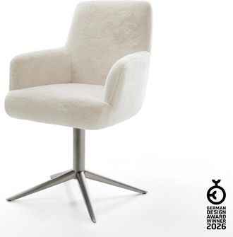 DELIFE Drehstuhl Heira-Flex mit Armlehnen Pl&uuml;sch Creme-Wei&szlig; Fu&szlig;kreuz Graphit 360&deg; drehbar Wippfunktion Taschenfederkern, Esszimmerst&uuml;hle