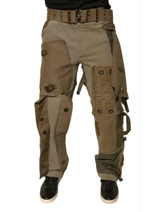 Dolce & Gabbana Mens Multicolor Reconstructed Flight Cargo Pants Cotton Hemp