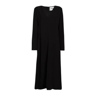 Jil Sander Midikleid mit V-Ausschnitt und langen &Auml;rmeln - - Dresses - Damen - Schwarzk - XS