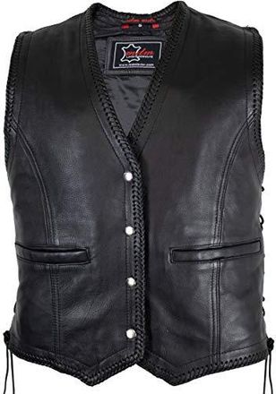 MDM Gilet en cuir avec cordons et boutons pression. - Noir - XXXXL