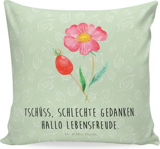 Mr. & Mrs. Panda Sitzkissen Blume Hagebutte - Geschenk, Pflanzen, Garten, Kissenbezüge, Sofakissen, Lebensfreude, schlechte Gedanken, Blumen Deko