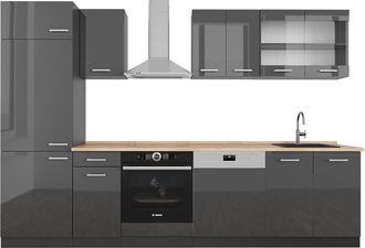 Vicco Küchenzeile R-Line, Anthrazit Hochglanz/Anthrazit, 300 cm ohne Arbeitsplatte