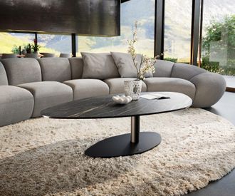 DELIFE Couchtisch Edge Organisch 140x76 cm Keramik Laminam Noir Desir Braun Vibany Metall Schwarz, Couchtische