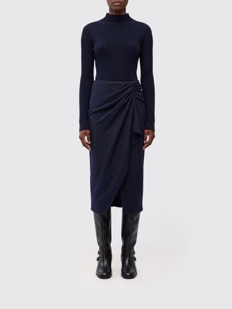Pinko Robe midi en maille &agrave; rayures tennis avec col montant et taille fronc&eacute;e