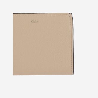Chlo&eacute; Womens Alphabet Compact Leather Wallet Beige & Purses