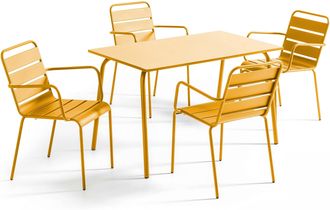 Oviala Gartentisch und 4 Sessel aus Metall, Gelb - Palavas