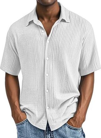 Generic Chemise hawa&iuml;enne l&eacute;g&egrave;re &agrave; boutons pour homme - Tendance et d&eacute;contract&eacute;e - Manches courtes - Coupe droite - Coupe droite - Haut de plage, blanc, 4XL