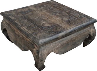 Guru Shop Opiumtisch, Kaffeetisch, Beistelltisch, Couchtisch, Beschnitzt, Braun, Size:60x60 cm