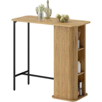HOMCOM Table de Bar - HOMCOM - 3 &Eacute;tag&egrave;res de Rangement - Design &agrave; Lattes et Pieds en M&eacute;tal - Style Scandinave - 112x50x106cm - Bois Naturel
