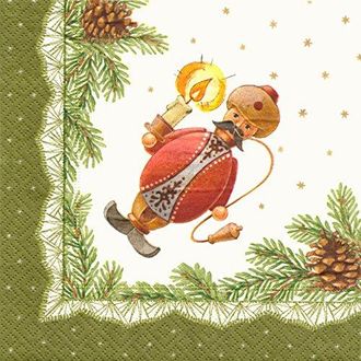 Paper+Design Servietten gr&uuml;n mit R&auml;uchermann Muselmann und Tannenzweigen, 20 St&uuml;ck, von DREGENO SEIFFEN - erzgebirgische Weihnachtsdekoration