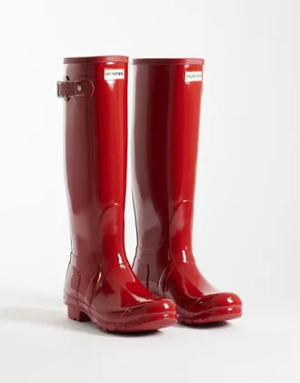 Hunter Original - Bottes hautes en caoutchouc brillant - Merlot-Rouge