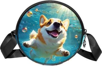 Generic Sac &agrave; bandouli&egrave;re Circle pour femme, petit sac &agrave; bandouli&egrave;re sous-marin Corgi avec fermeture &eacute;clair et bretelles r&eacute;glables style d&eacute;contract&eacute; pour femm