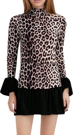 Generic Robe amincissante &agrave; manches longues pour femme - Imprim&eacute; l&eacute;opard - Coupe ajust&eacute;e, caf&eacute;, XL