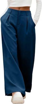 Generic Pantalon de costume large pour femme - L&eacute;ger - Taille haute - Pantalon d&eacute;contract&eacute; - Jambes larges - Extensible - Avec poches - Pour le bureau, les lo