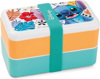 Egan Stitch Lunchbox - 18 x 10 cm, Polypropylen, zwei F&auml;cher, inklusive Besteck, tragbarer Lebensmittelbeh&auml;lter f&uuml;r Kinder & Erwachsene, tropisches Cartoon