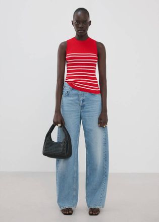 Mango Gestreiftes Jersey-Top rot - Damen - S - MANGO