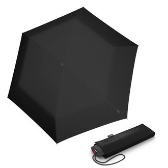 Knirps Regenschirm IS.050 schwarz mit passender Schirmtasche I kleiner Regenschirm für unterwegs I Handöffner Taschenschirm I Mini Schirm sturmfest & leicht