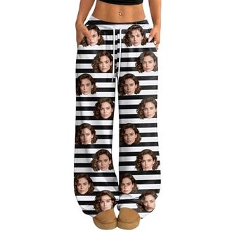 Generic Pantalon personnalis&eacute; pour femme avec photo de visage, pantalon de jogging &agrave; taille &eacute;lastique personnalisable, pantalon d&eacute;contract&eacute; avec poche, Noir, 