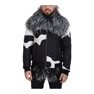 Dolce & Gabbana Homme, Vestes, Noir, Taille: 3XL Veste Shearling Zip Noir Blanc Fourrure
