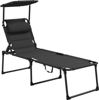 OUTSUNNY Bain de soleil - Outsunny - pliante et inclinable - avec pare-soleil, appuie-t&ecirc;te - en tissu Oxford - 70 x 200 x 45 cm - noir