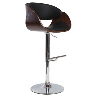 Miliboo Miliboo - Tabouret de bar design r&eacute;glable noir et bois fonc&eacute; bent