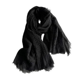 Generic &Eacute;charpe unisexe douce froiss&eacute;e avec bords frang&eacute;s, &eacute;charpe tendance en lin m&eacute;lang&eacute;, lin, ch&acirc;le, voyage, Noir, taille unique