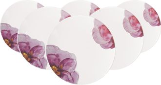 Villeroy & Boch Rose Garden Gourmetteller Coupe 6er Set, 32 x 32 x 2,5cm, Premium Porzellan, wei&szlig;/rosa, 10-4287-2595 (6x), Floral