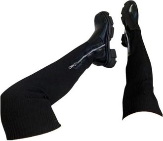 Generic Bottes hautes serr&eacute;es &agrave; plateforme pour femme, bottes au-dessus du genou pour femme, bout pointu au-dessus du genou, talon mi-&eacute;pais, extensibles, anti