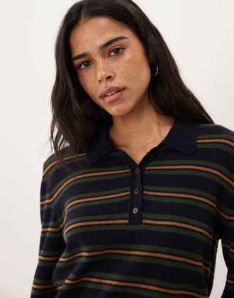 GANT gestreifte Strick-Rugby-Cardigan in Dunkelblau-Marineblau