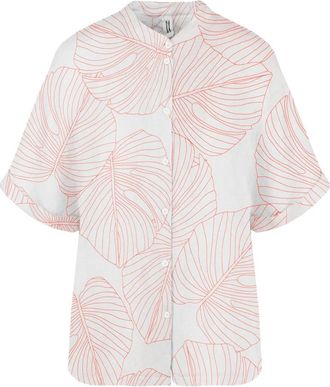Bomboogie Femme, Blouses et Chemises, Blanc, Taille: 38 FR Chemise en lin &agrave; col Mao