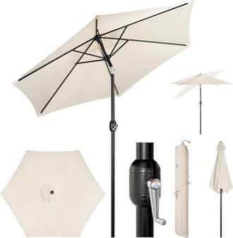 Woltu Parasol de Jardin, 270cm, Parasol Inclinable avec Manivelle, Hexagonal, pour Jardin/Balcon/Terrasse/Plage/March&eacute;, Tissu Anti-UV 180g/m&sup2;, Beige