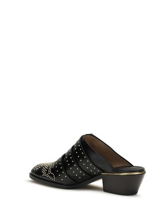 Chlo&eacute; Womens Leather Mules Susan Black Calf Sandal